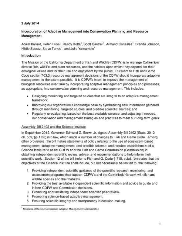 (PDF) Incorporation of Adaptive Management into Conservation Planning ...