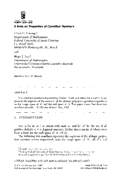 (PDF) A note on properties of condition numbers