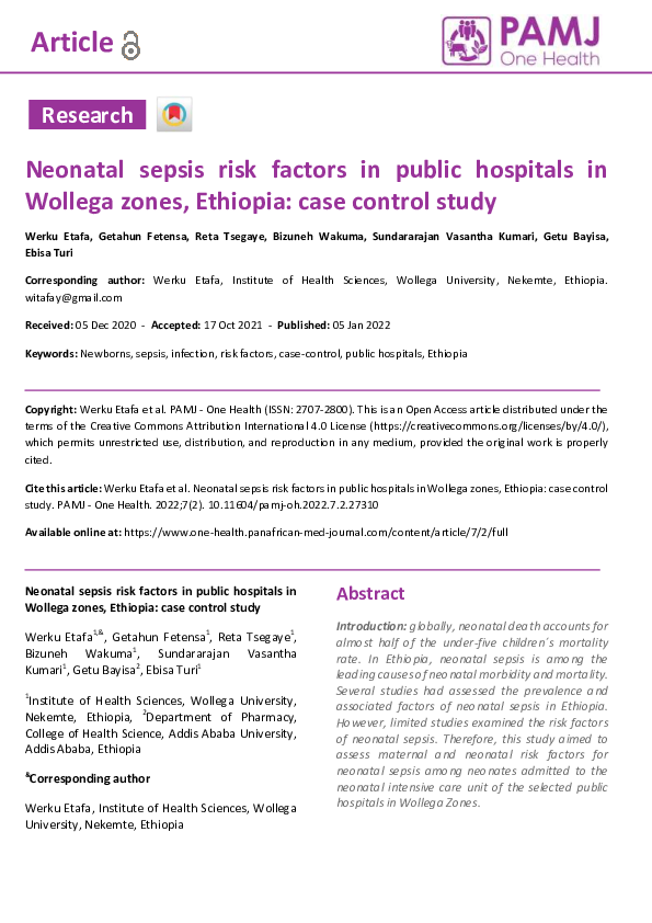 (PDF) Neonatal sepsis risk factors in public hospitals in Wollega zones ...