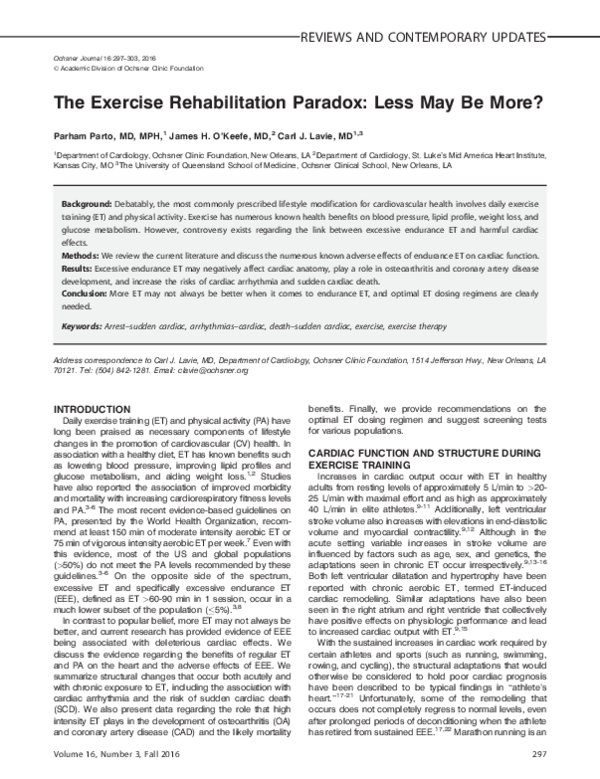 (PDF) The Exercise Rehabilitation Paradox: Less May Be More? | Carl J ...