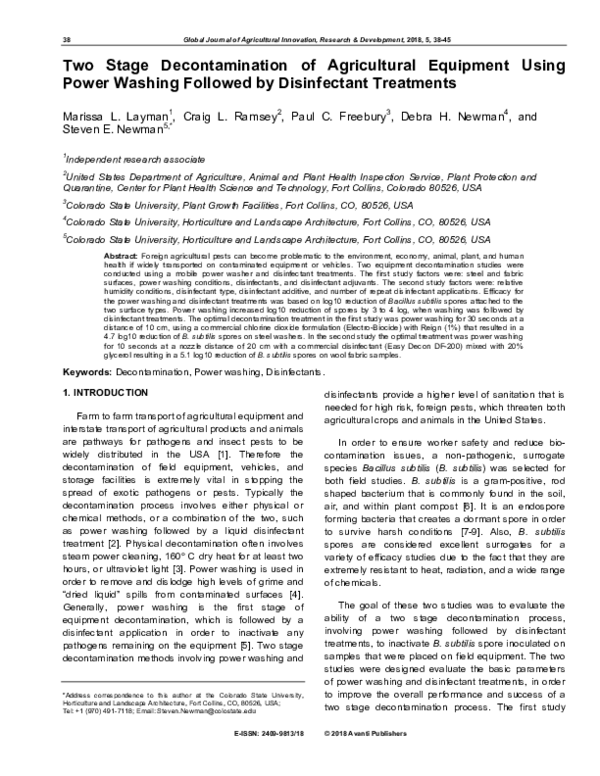 (PDF) Two Stage Decontamination of Agricultural Equipment Using Power ...