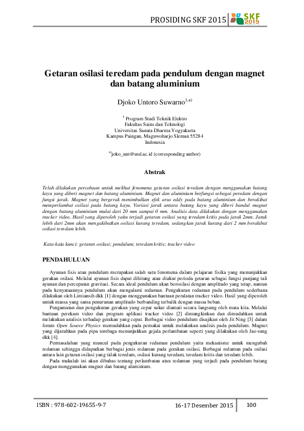(PDF) Getaran osilasi teredam pada pendulum dengan magnet dan batang aluminium