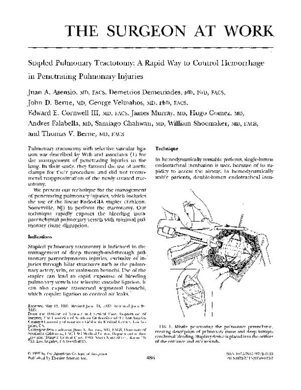 (PDF) Stapled Pulmonary Tractotomy: A Rapid Way to Control Hemorrhage ...