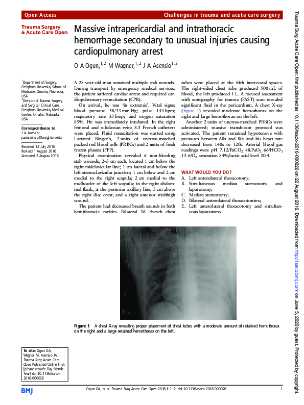 (PDF) Massive intrapericardial and intrathoracic hemorrhage secondary ...