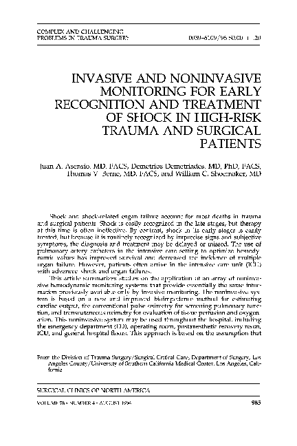 (PDF) Invasive and Noninvasive Monitoring for Early Recognition and ...