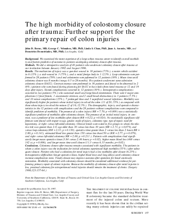(PDF) The high morbidity of colostomy closure after trauma: Further ...