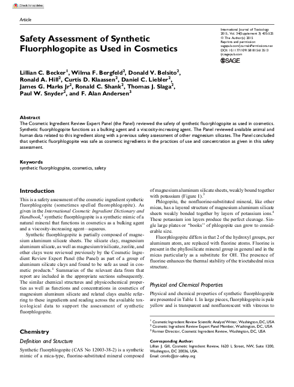 (PDF) Safety Assessment of Synthetic Fluorphlogopite as Used in Cosmetics