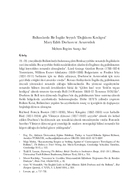 (PDF) Balkanlarda Bir İngiliz Seyyah 'Dağlıların Kraliçesi' Mary Edith ...