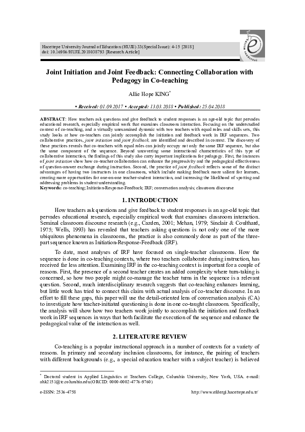 (PDF) Joint Initiation and Joint Feedback: Connecting Collaboration ...