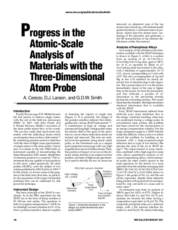 (PDF) Progress in the Atomic-Scale Analysis of Materials with the Three-Dimensional Atom Probe