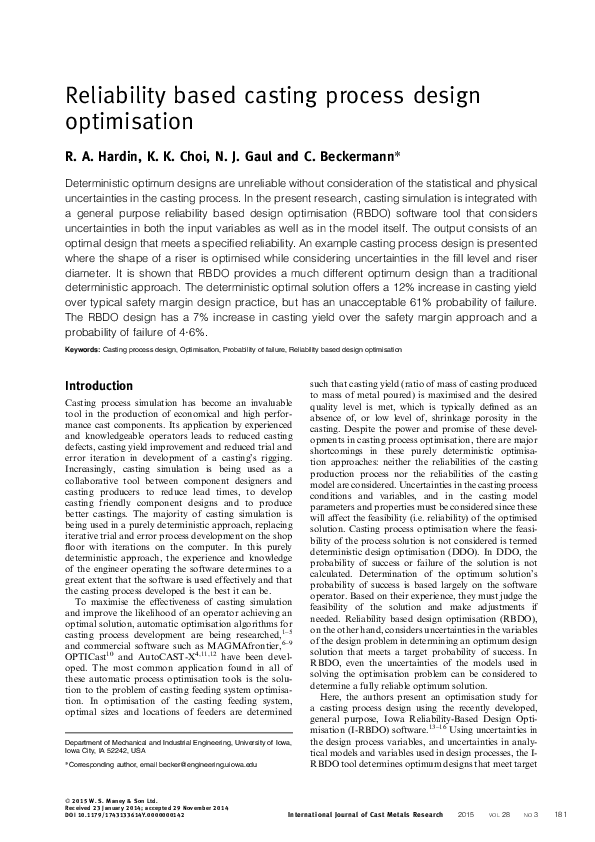 (PDF) Reliability-Based Casting Process Design Optimization