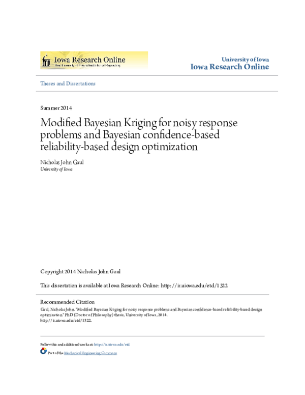 Pdf Modified Bayesian Kriging For Noisy Response Problems And