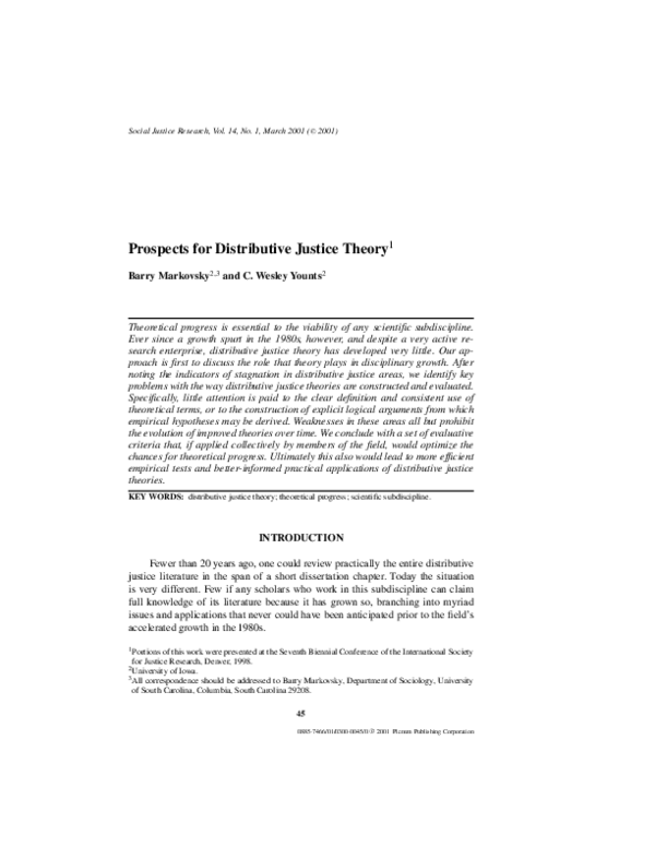 (PDF) Prospects for Distributive Justice Theory