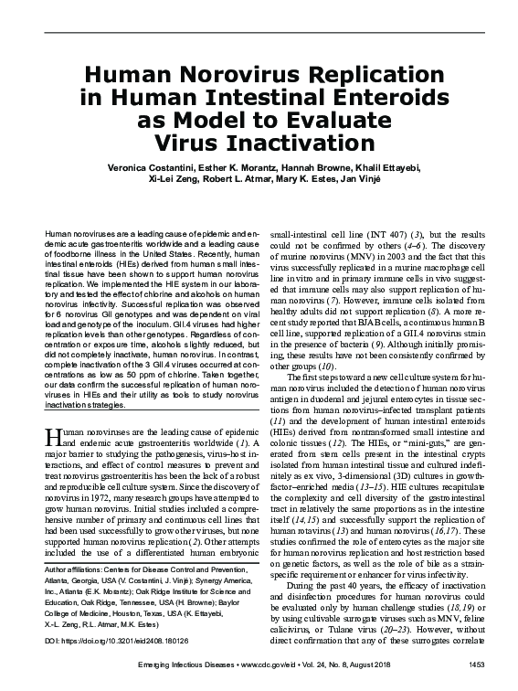(PDF) Human Norovirus Replication in Human Intestinal Enteroids as ...