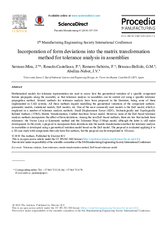 (PDF) Incorporation of form deviations into the matrix transformation method for tolerance ...