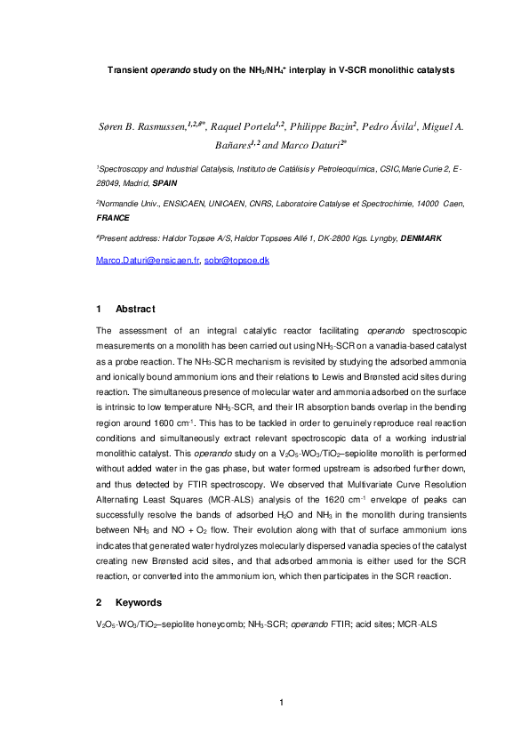 (PDF) Transient operando study on the NH3/NH4+ interplay in V-SCR ...