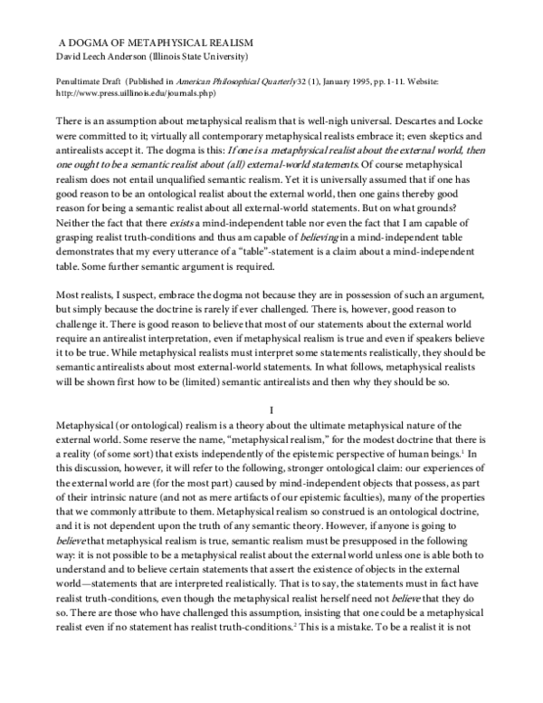 (PDF) A dogma of metaphysical realism