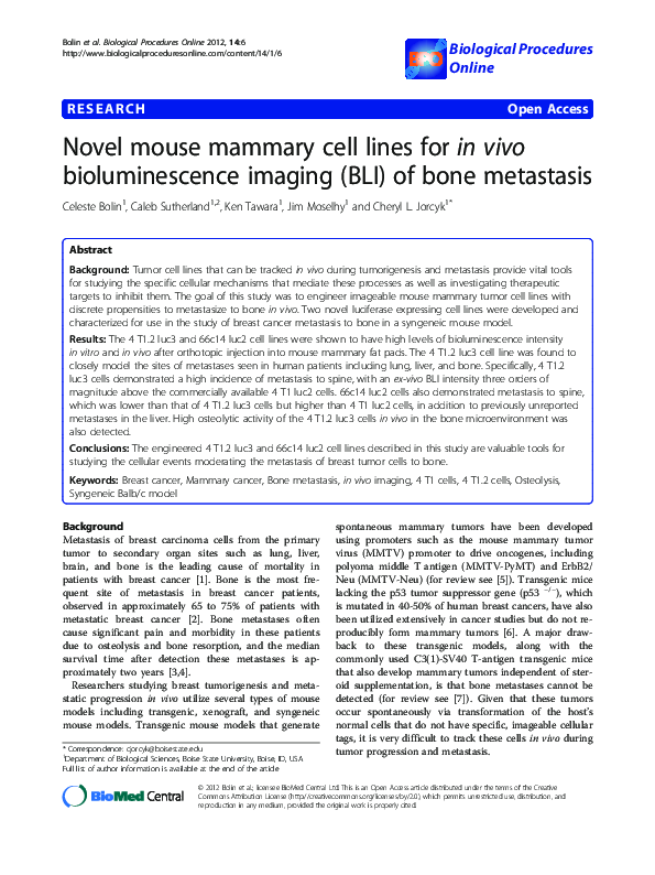 (PDF) Novel mouse mammary cell lines for in vivo bioluminescence ...