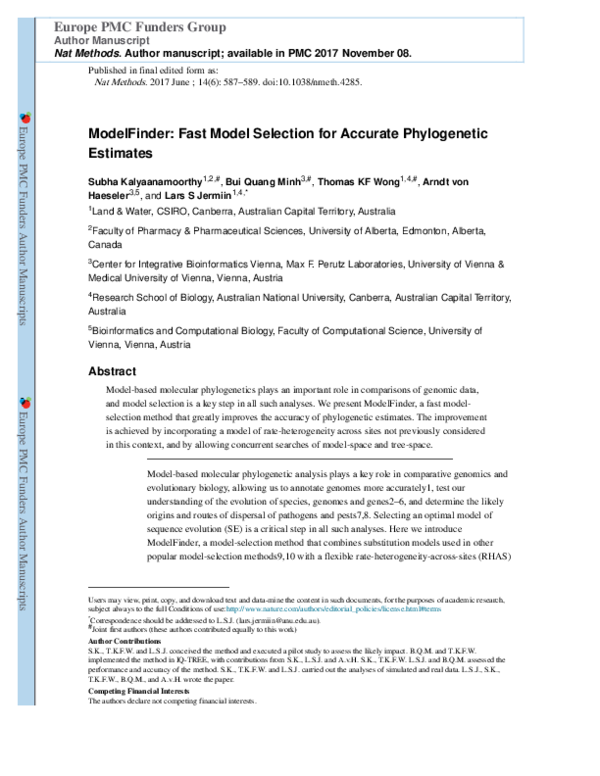 (PDF) ModelFinder: fast model selection for accurate phylogenetic estimates