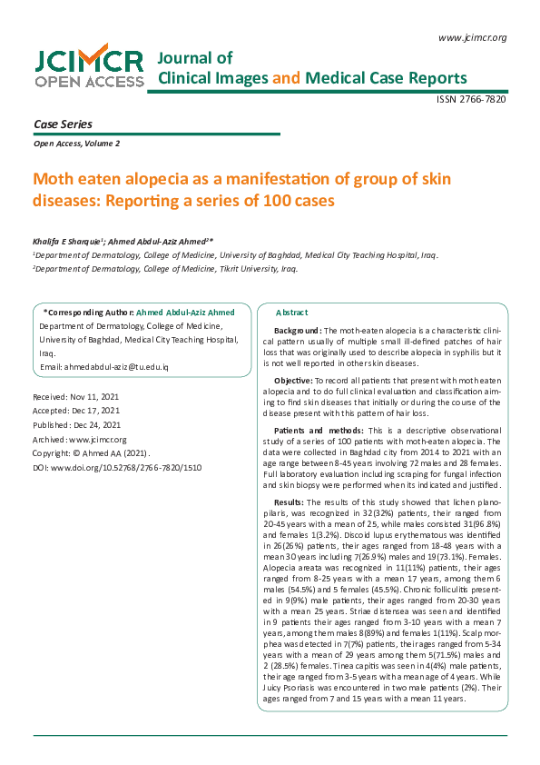 (PDF) Moth eaten alopecia as a manifestation of group of skin diseases ...