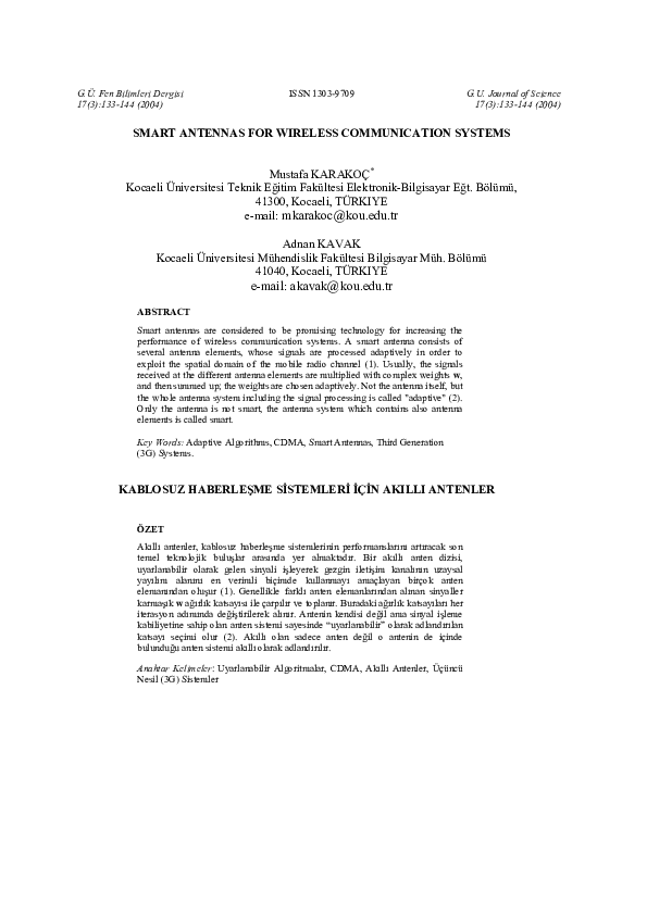(PDF) Smart Antennas for Wireless Communication Systems