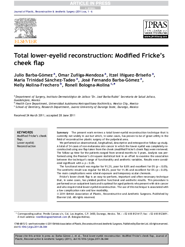 (PDF) Total lower-eyelid reconstruction: Modified Fricke’s cheek flap