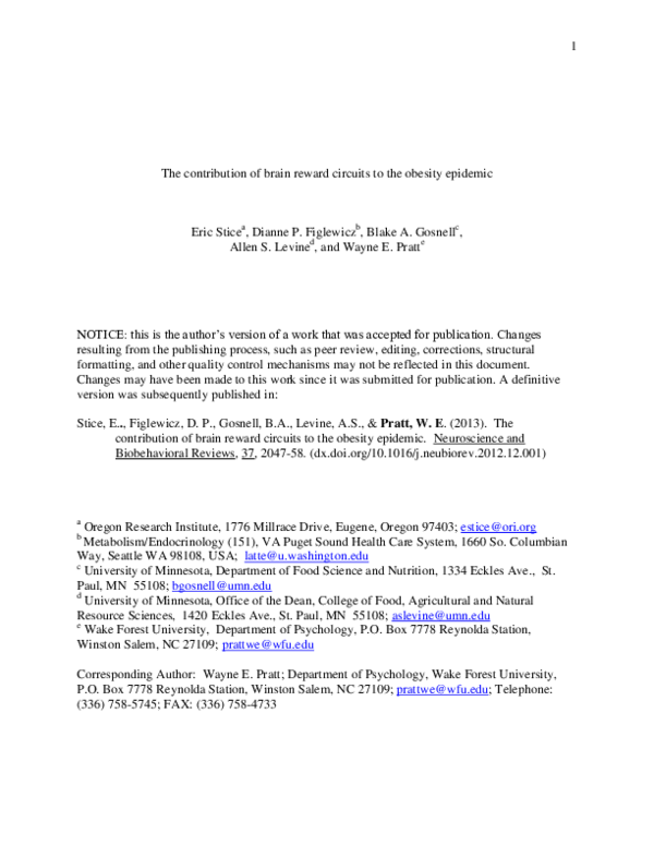 (PDF) The contribution of brain reward circuits to the obesity epidemic