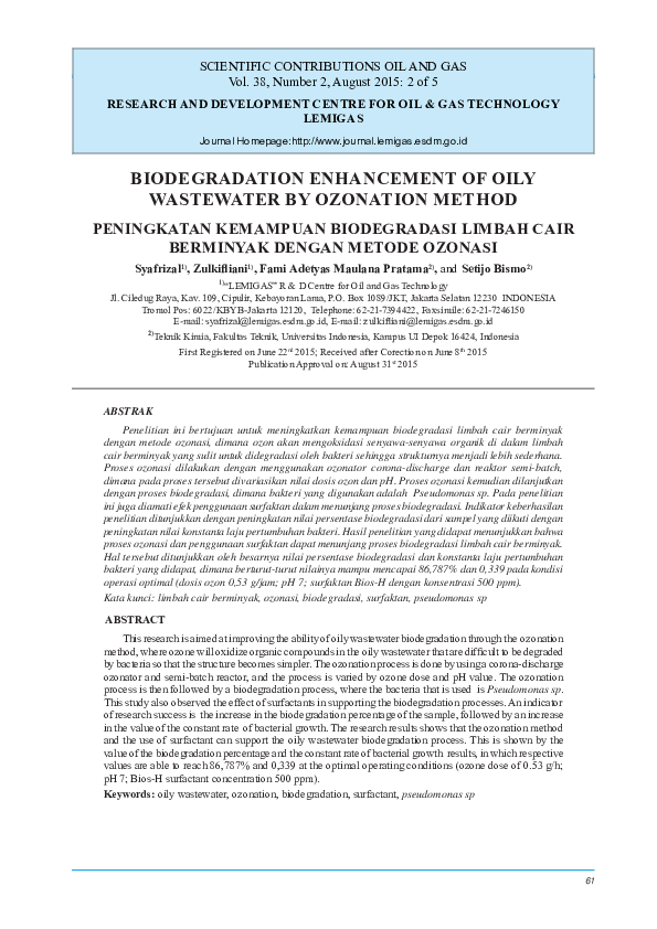 (PDF) Biodegradation Enhancement of Oily Wastewater by Ozonation Method