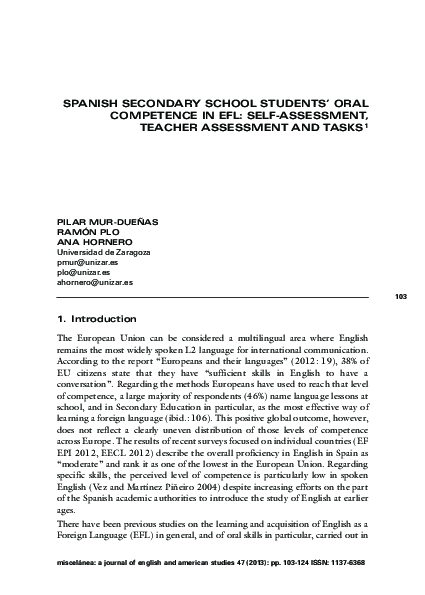 (PDF) Spanish Secondary School students’ oral competence in EFL: self ...