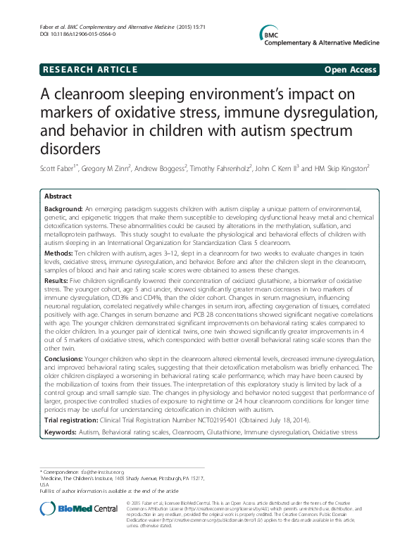 (PDF) A cleanroom sleeping environment's impact on markers of oxidative ...