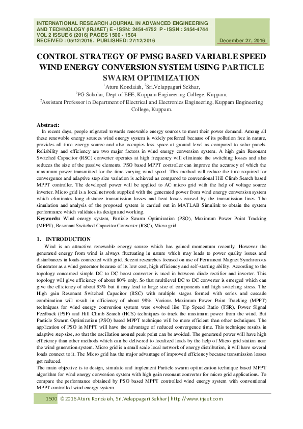 (PDF) Control Strategy of PMSG Based Variable Speed Wind Energy Conversion System Using Particle ...
