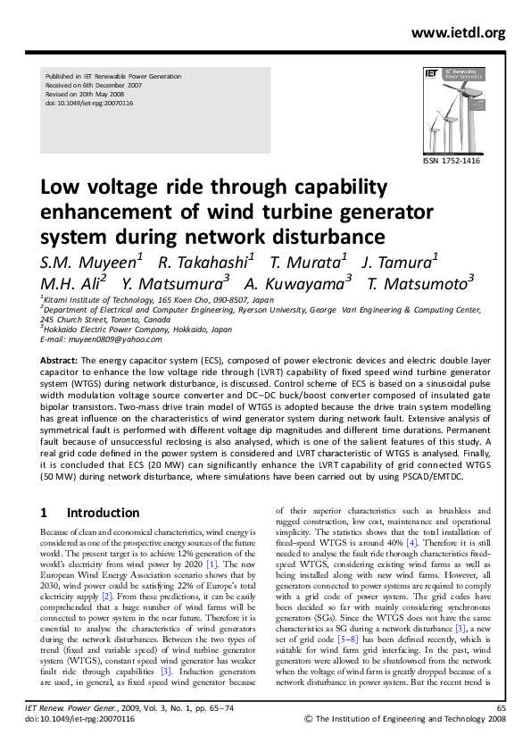 (PDF) Low voltage ride through capability enhancement of wind turbine generator system during ...