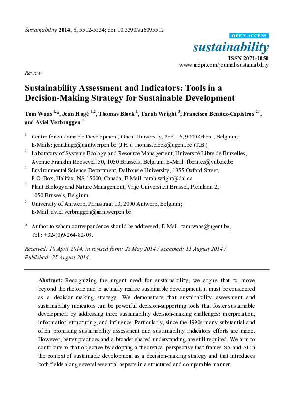 (PDF) Sustainability Assessment as Decision-Making Tool