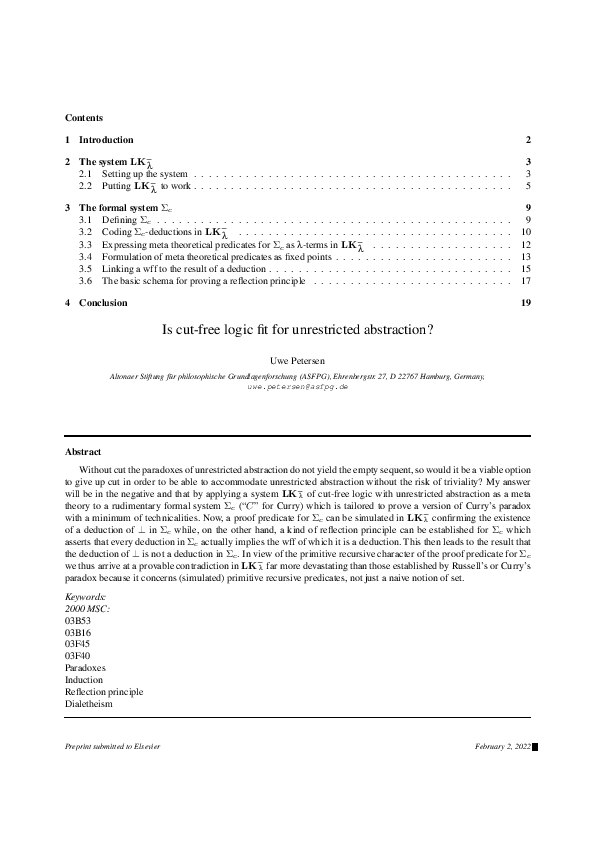(PDF) Is cut-free logic fit for unrestricted abstraction