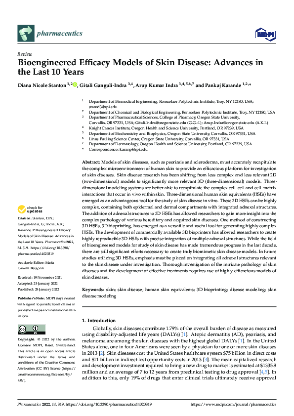 (PDF) Bioengineered Efficacy Models of Skin Disease: Advances in the ...