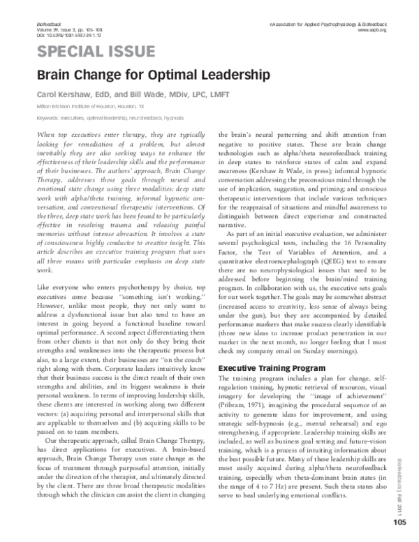 (PDF) Brain Change for Optimal Leadership