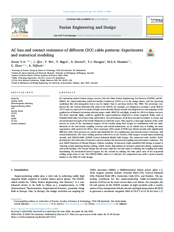 (PDF) AC loss and contact resistance of different CICC cable patterns ...