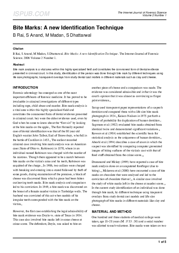 (PDF) Bite Marks: A new Identification Technique