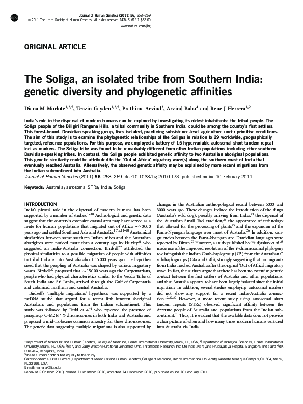 (PDF) The Soliga, an isolated tribe from Southern India: genetic ...