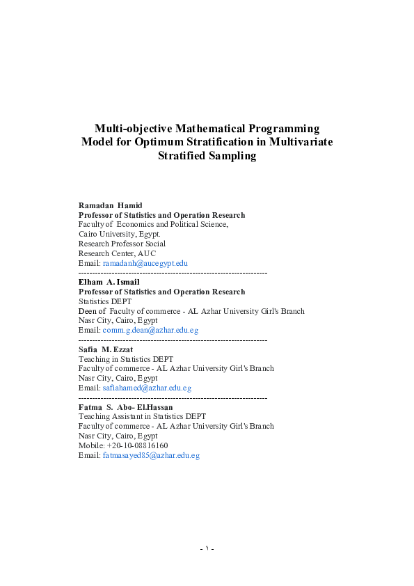 (PDF) Multi-objective Mathematical Programming Model for Optimum ...