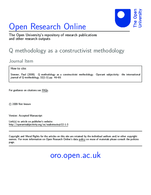 (PDF) Q methodology as a constructivist method