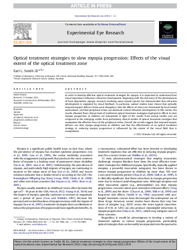 (PDF) Optical treatment strategies to slow myopia progression: Effects ...