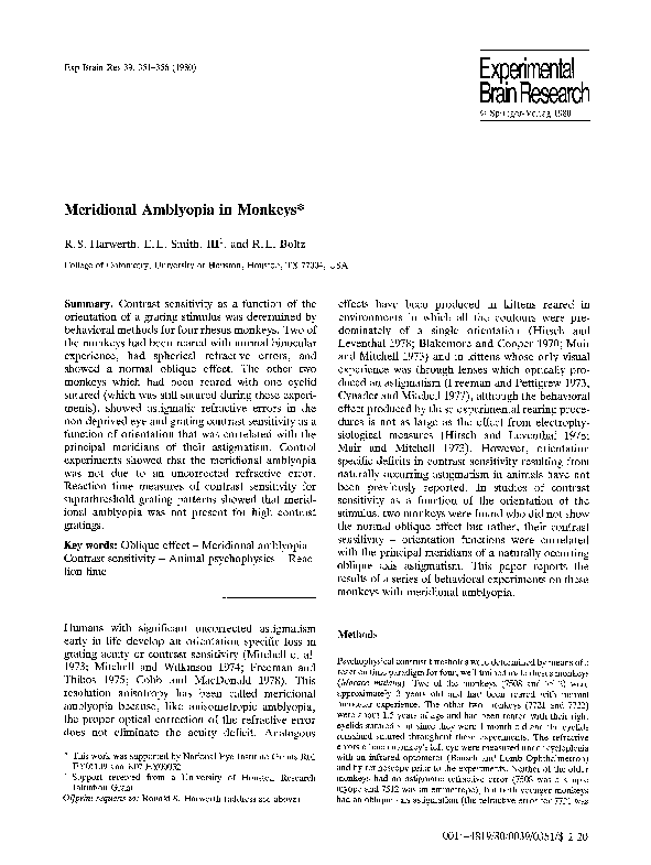 (PDF) Meridional amblyopia in monkeys | Earl Smith - Academia.edu