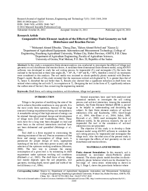 (PDF) Comparative Finite Element Analysis of the Effects of Tillage Tool Geometry on Soil ...