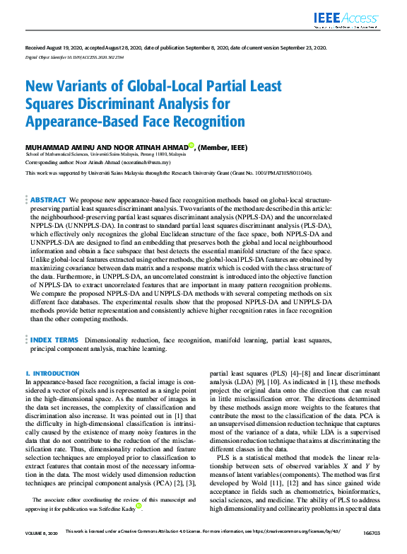 (PDF) New Variants of Global-Local Partial Least Squares Discriminant Analysis for Appearance ...