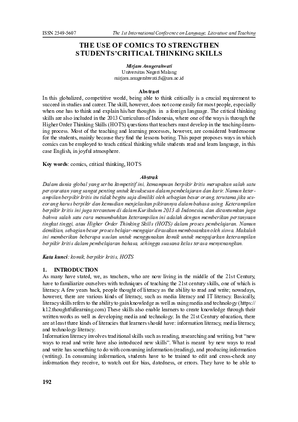 (PDF) The Use of Comics to Strengthen Students’ Critical Thinking Skills