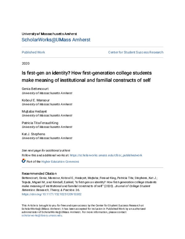 (PDF) Is First-Gen an Identity? How First-Generation College Students ...