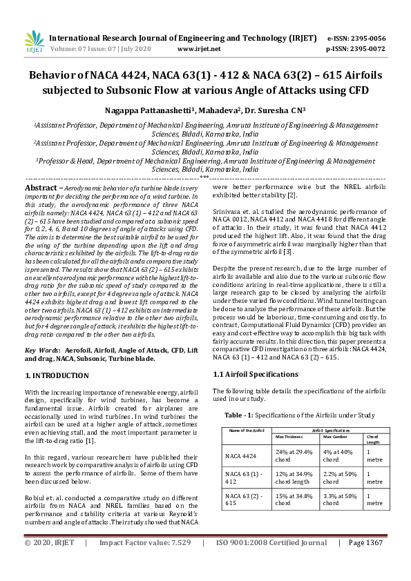 (PDF) Behavior of NACA 4424, NACA 63(1)-412 & NACA 63(2) – 615 Airfoils ...