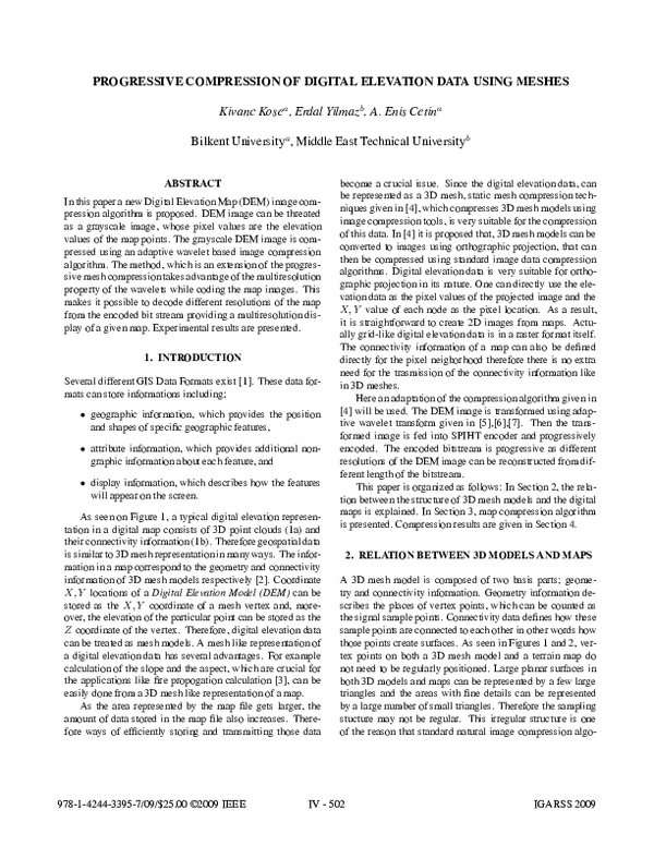 (PDF) Progressive compression of digital elevation data using meshes