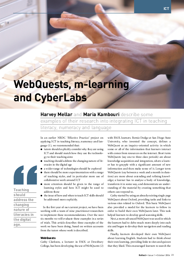 (PDF) WebQuests, m-learning and CyberLabs